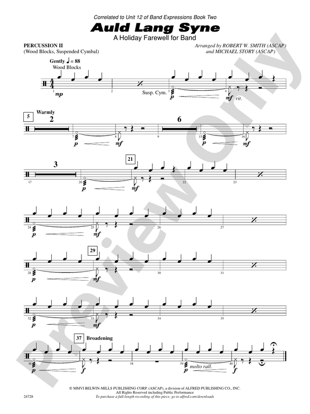 Auld Lang Syne (A Holiday Farewell for Band): 2nd Percussion: 2nd Percussion Part - Digital ...