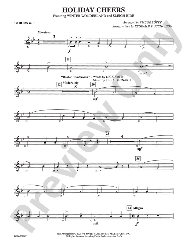 Holiday Cheers: 1st F Horn: 1st F Horn Part - Digital Sheet Music Download
