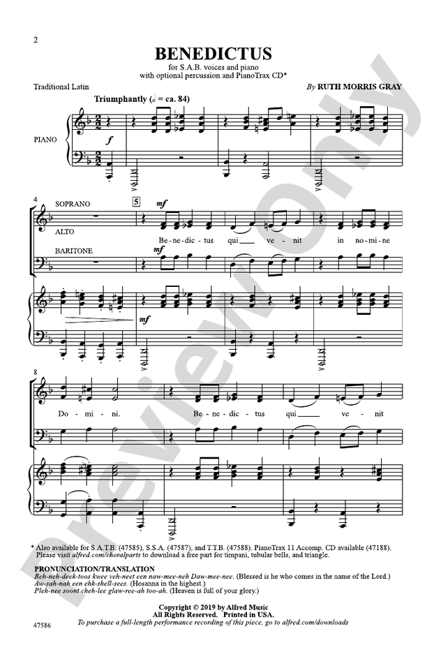 Benedictus: SAB Choral Octavo: Ruth Morris Gray - Digital Sheet Music Download