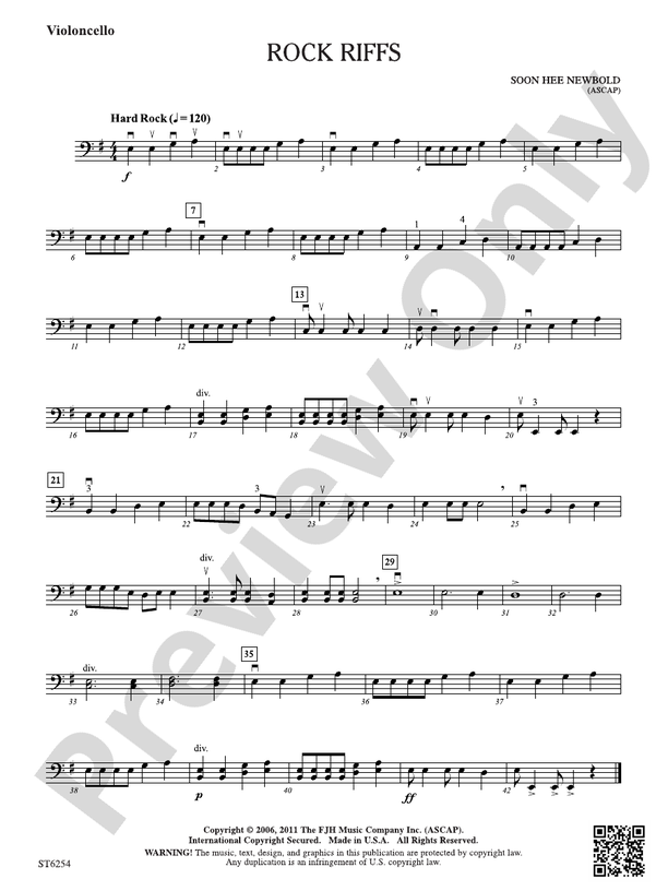 Rock Riffs: Violoncello: Violoncello Part: Soon Hee Newbold - Digital Sheet Music Download