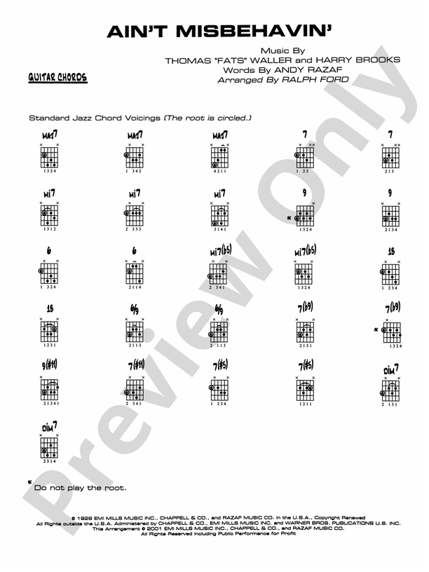 Ain't Misbehavin': Guitar Chords: Guitar Chords Part - Digital Sheet Music Download