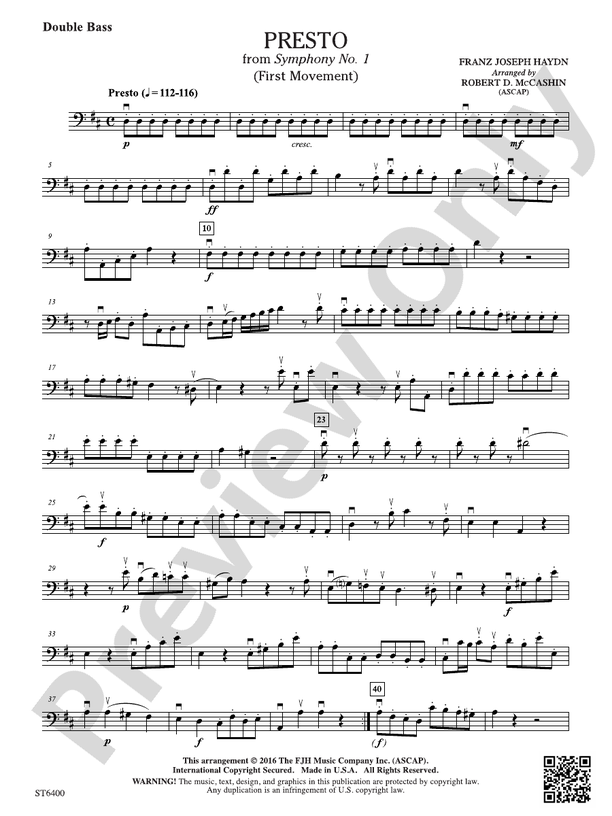 Presto from Symphony No. 1 (First Movement): Double Bass: Double Bass ...