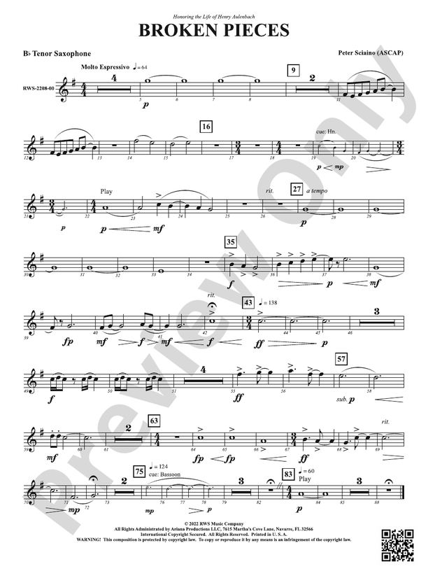 Broken Pieces: B-flat Tenor Saxophone: B-flat Tenor Saxophone Part ...
