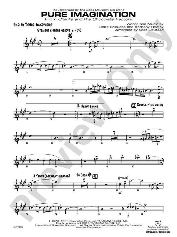 Pure Imagination: 2nd B-flat Tenor Saxophone: 2nd B-flat Tenor Saxophone Part - Digital Sheet ...