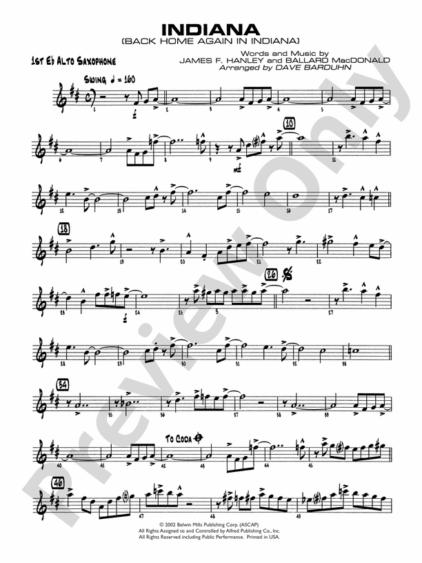 Indiana (Back Home Again in Indiana): E-flat Alto Saxophone: E-flat ...
