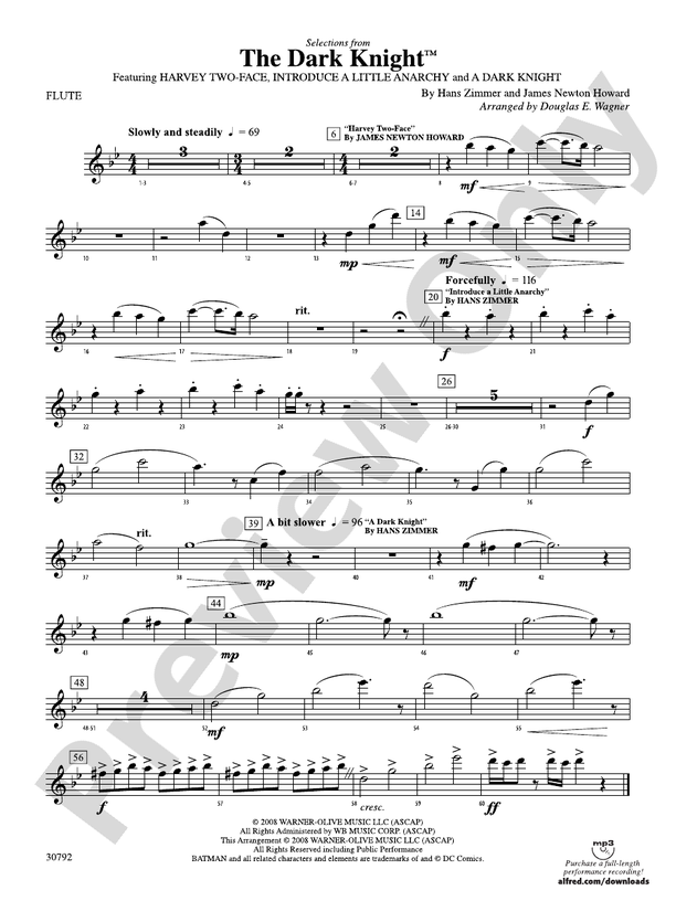 The Dark Knight, Selections from: Flute: Flute Part - Digital Sheet ...