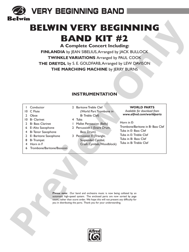 Belwin Very Beginning Band Kit #2: Concert Band Conductor Score & Parts ...