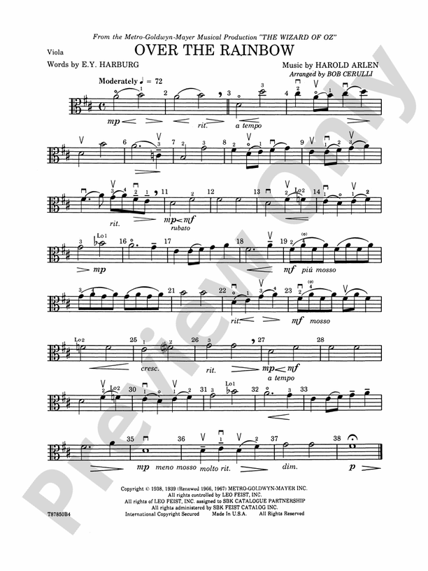 Over the Rainbow: Viola: Viola Part - Digital Sheet Music Download
