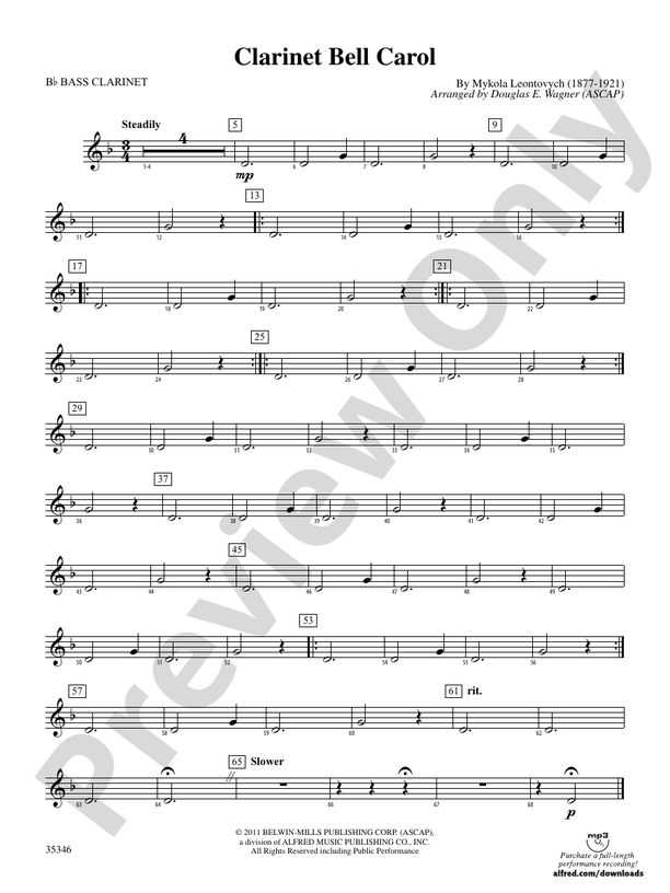 Clarinet Bell Carol: B-flat Bass Clarinet: B-flat Bass Clarinet Part - Digital Sheet Music Download