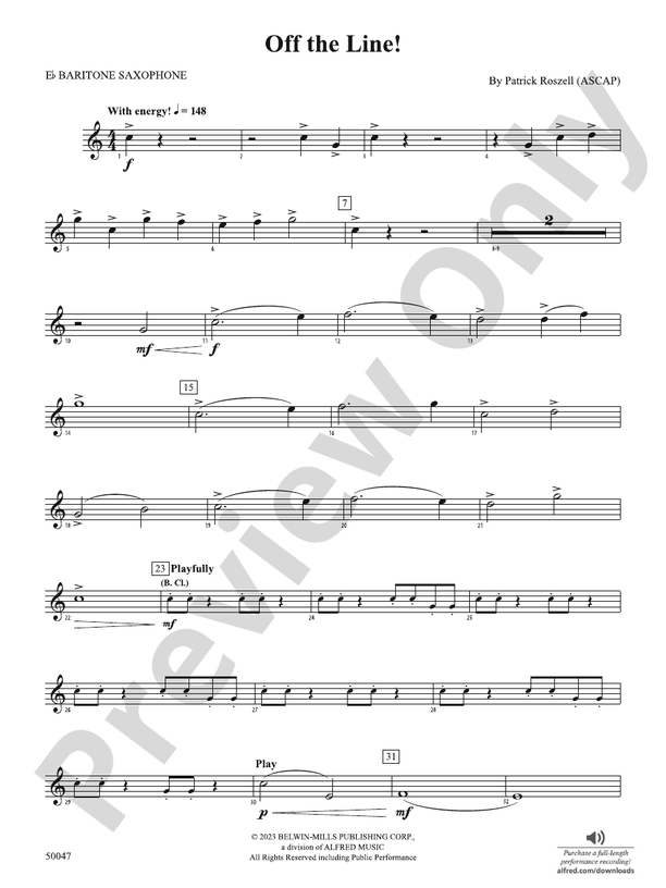 Off the Line!: E-flat Baritone Saxophone: E-flat Baritone Saxophone Part - Digital Sheet Music ...
