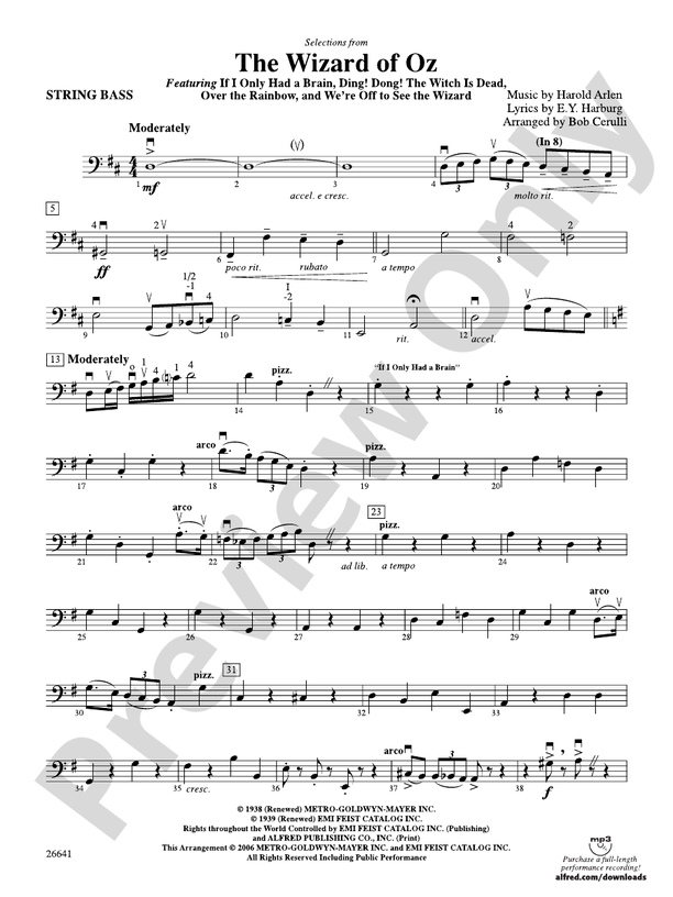 The Wizard of Oz: String Bass: String Bass Part - Digital Sheet Music Download