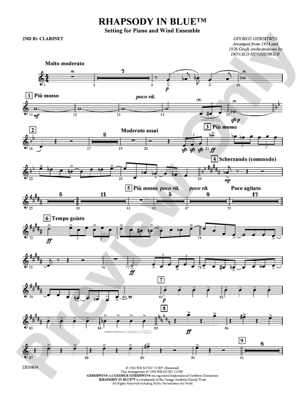 Rhapsody in Blue™ (Setting for Piano and Wind Ensemble): 2nd B-flat Clarinet: 2nd B-flat ...