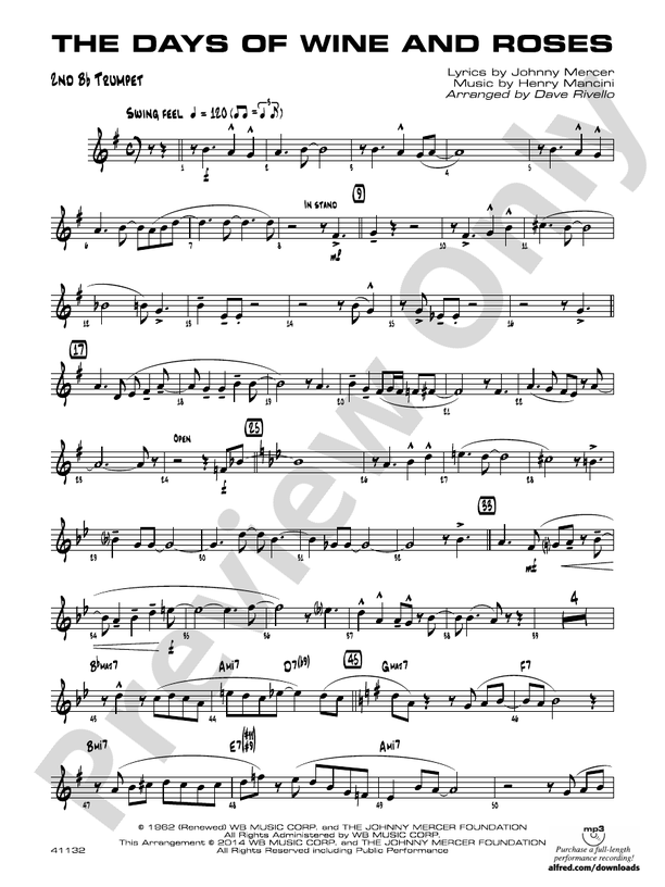 The Days of Wine and Roses: 2nd B-flat Trumpet: 2nd B-flat Trumpet Part ...