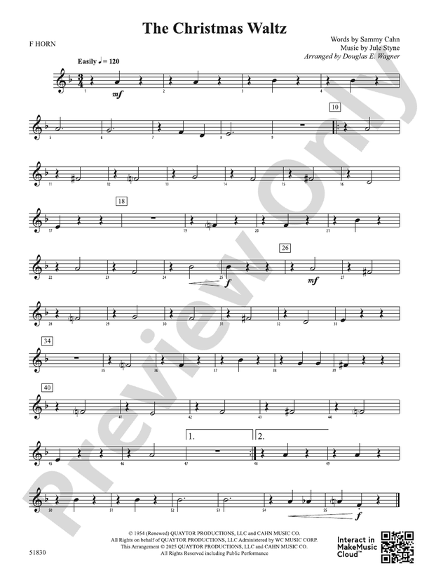 The Christmas Waltz: 1st F Horn: 1st F Horn Part - Digital Sheet Music ...