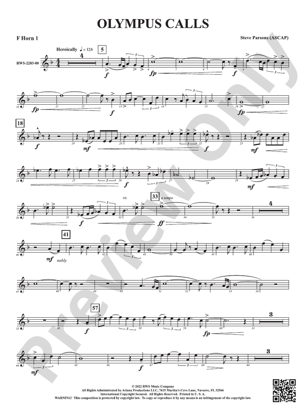 Olympus Calls: 1st F Horn: 1st F Horn Part: Steve Parsons - Digital ...