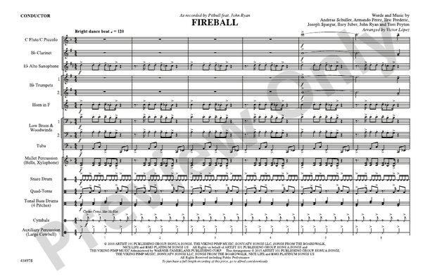 Fireball: Score: Marching Band Score - Digital Sheet Music Download