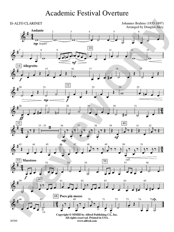 Academic Festival Overture: E-flat Alto Clarinet: E-flat Alto Clarinet ...