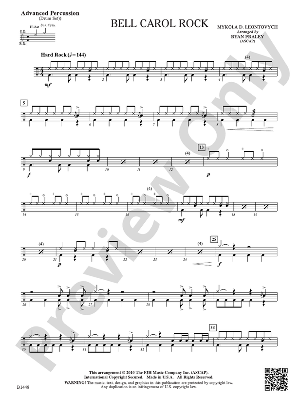 Bell Carol Rock: Advanced Percussion: Advanced Percussion Part: Mykola ...