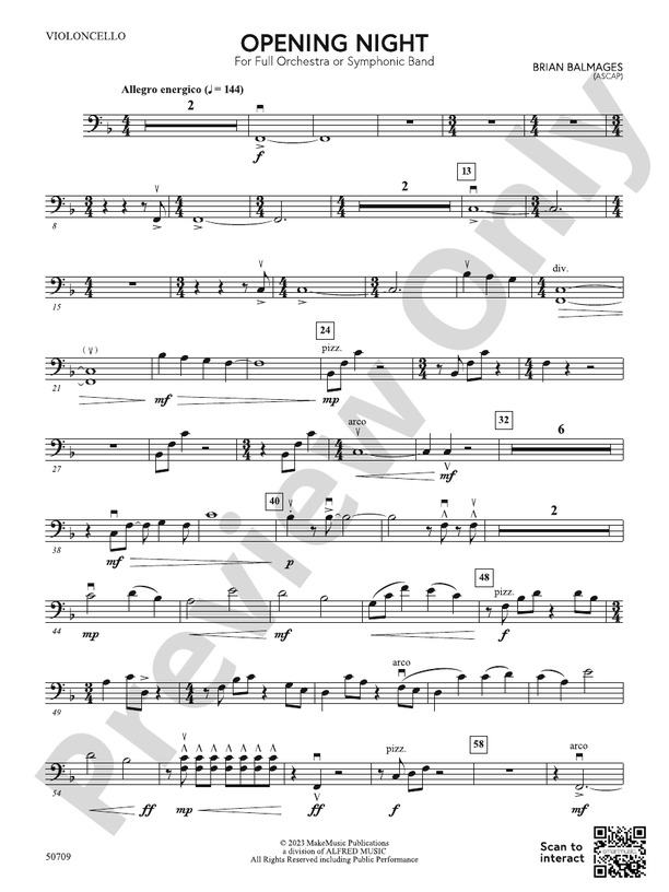Opening Night: Cello: Cello Part - Digital Sheet Music Download