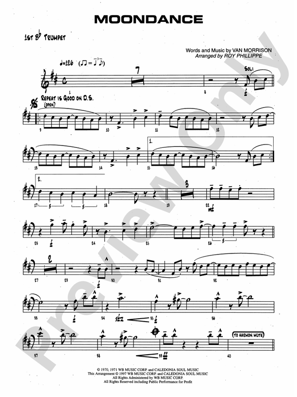 Moondance: 1st B-flat Trumpet: 1st B-flat Trumpet Part - Digital Sheet Music Download