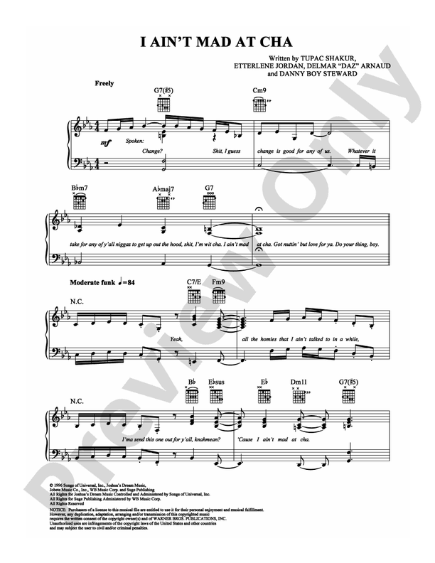 I Ain't Mad at Cha: Piano/Vocal/Chords: Tupac Shakur - Digital Sheet ...