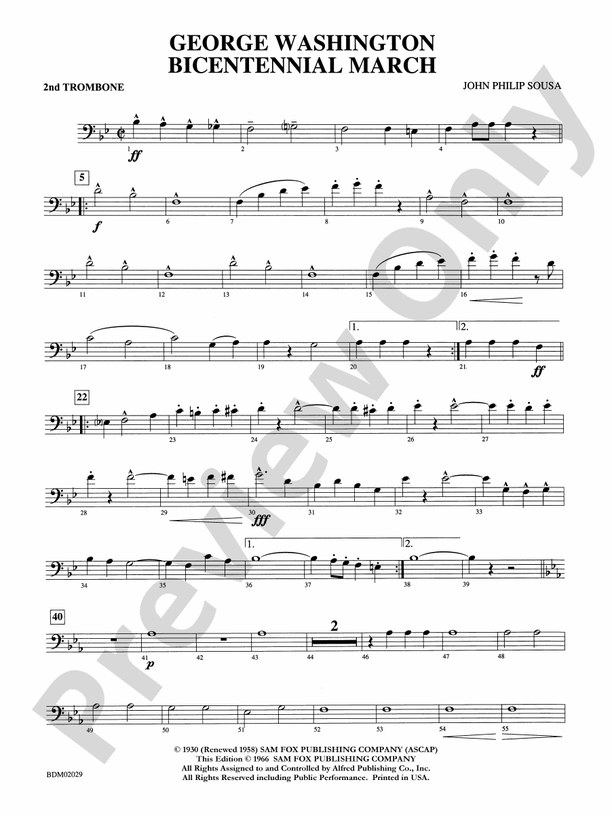 George Washington Bicentennial March: 2nd Trombone: 2nd Trombone Part ...
