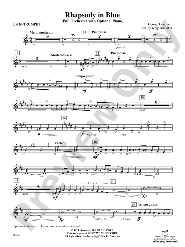 Rhapsody in Blue: 2nd B-flat Trumpet: 2nd B-flat Trumpet Part - Digital ...