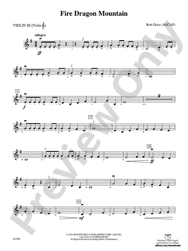 Fire Dragon Mountain: 3rd Violin (Viola [TC]): 3rd Violin (Viola [TC ...