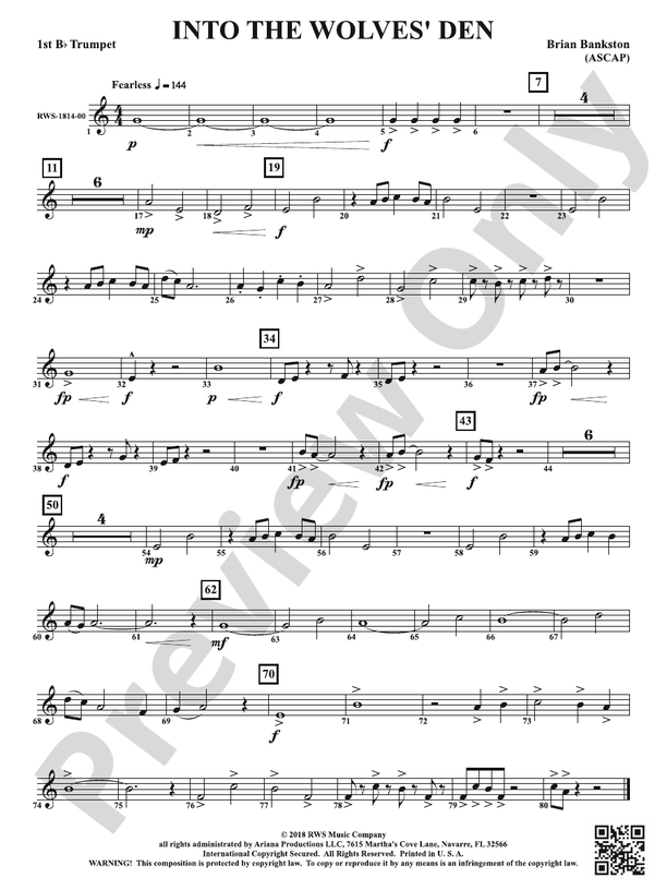 Into the Wolves' Den: 1st B-flat Trumpet: 1st B-flat Trumpet Part ...