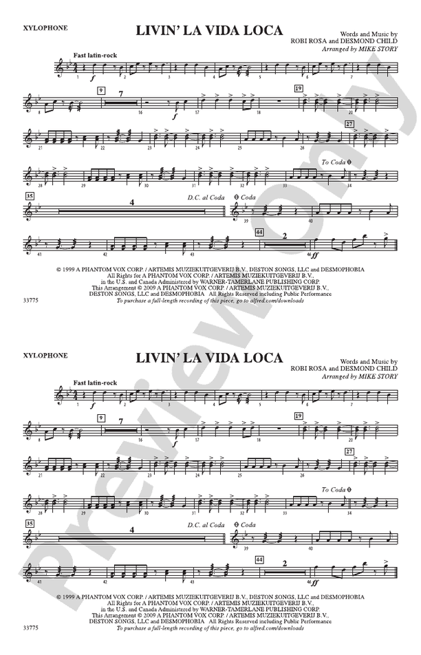 Livin' la Vida Loca: Xylophone: Xylophone Part - Digital Sheet Music ...