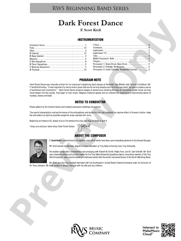 Dark Forest Dance: Concert Band Conductor Score & Parts: F. Scott Kroll ...