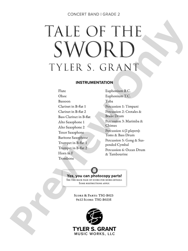 Tale of the Sword: Concert Band Conductor Score & Parts: Tyler S. Grant ...