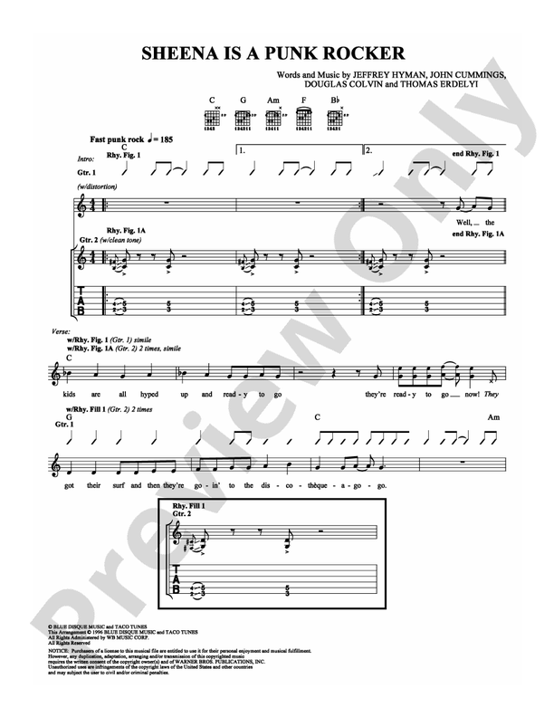 Sheena Is a Punk Rocker: Easy Guitar: The Ramones - Digital Sheet Music ...