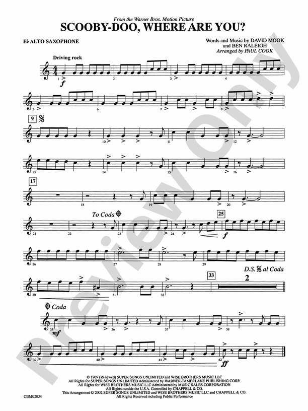 Scooby-Doo, Where Are You?, Theme from: E-flat Alto Saxophone: E-flat Alto Saxophone Part ...