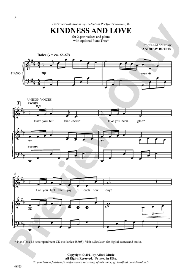 Kindness and Love: 2-Part Choral Octavo: Andrew Bruhn - Digital Sheet ...