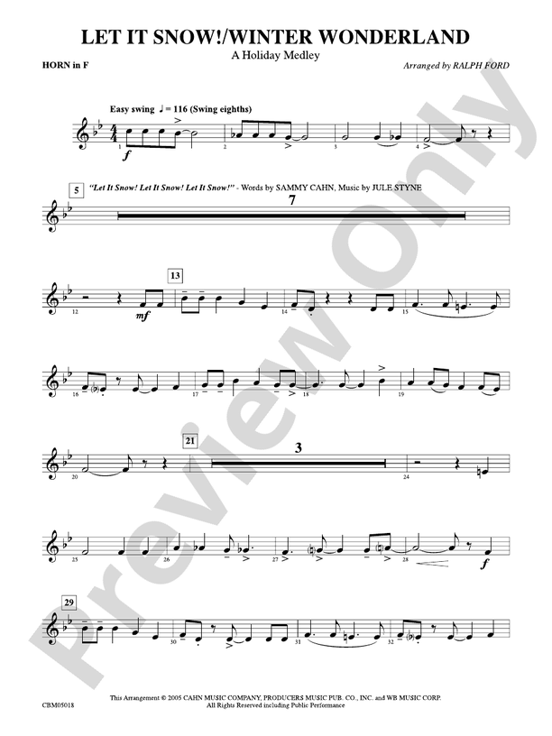 Let It Snow! / Winter Wonderland: 1st F Horn: 1st F Horn Part - Digital ...