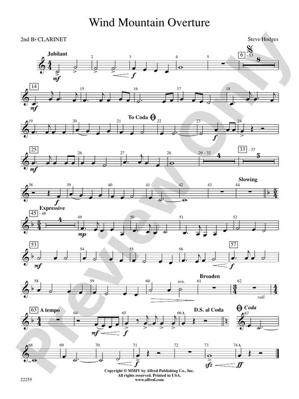 Wind Mountain Overture: 2nd B-flat Clarinet: 2nd B-flat Clarinet Part ...