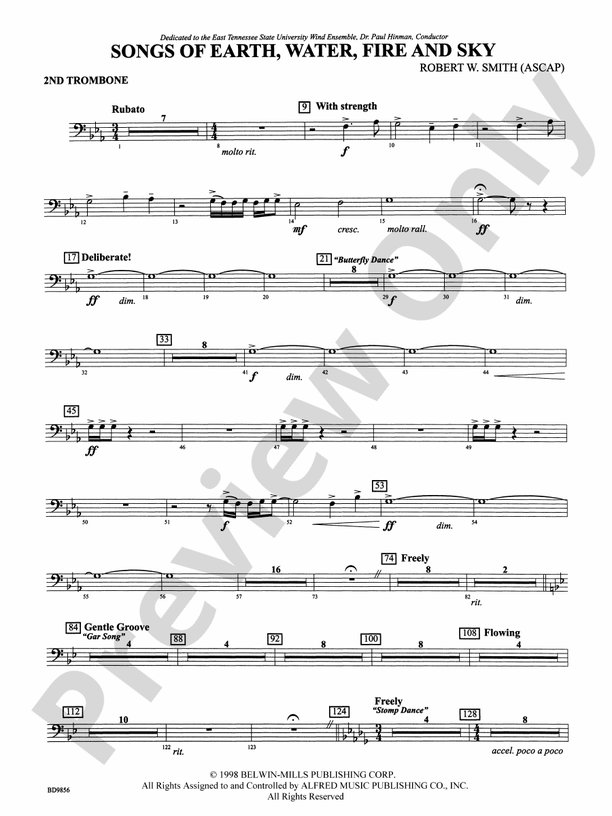 Songs of Earth, Water, Fire and Sky: 2nd Trombone: 2nd Trombone Part ...