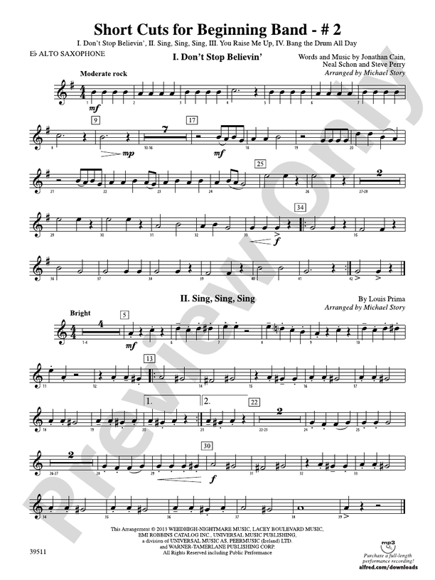 Short Cuts for Beginning Band -- #2: E-flat Alto Saxophone: E-flat Alto ...
