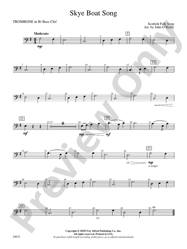 Skye Boat Song Wp 1st B Flat Trombone B C Wp 1st B Flat Trombone