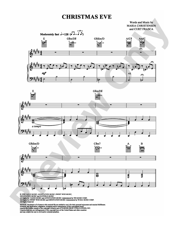 Christmas Eve: Piano/Vocal/Chords: Maria Christensen - Digital Sheet ...