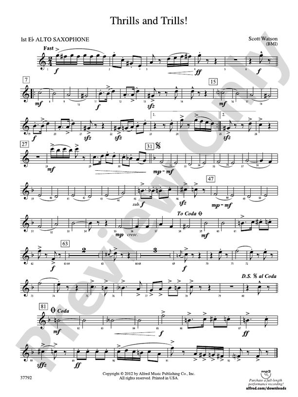 Thrills and Trills!: E-flat Alto Saxophone: E-flat Alto Saxophone Part ...