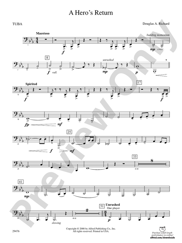 A Hero's Return: Tuba: Tuba Part - Digital Sheet Music Download