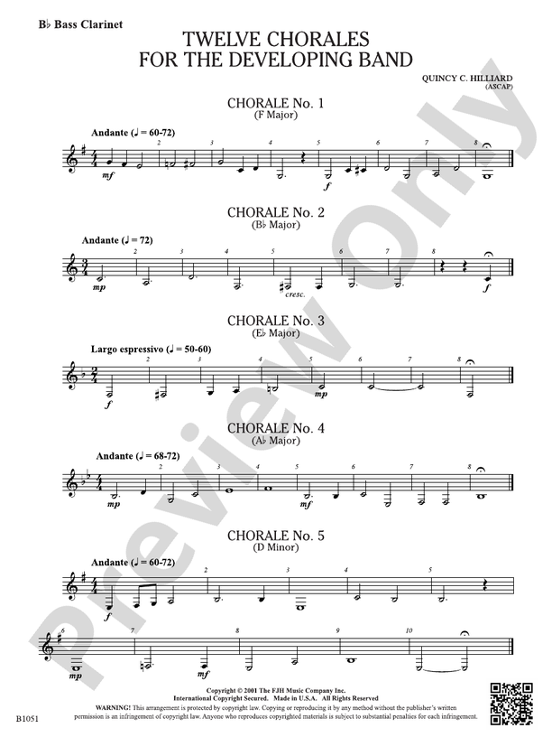 Twelve Chorales for the Developing Band: B-flat Bass Clarinet: B-flat ...
