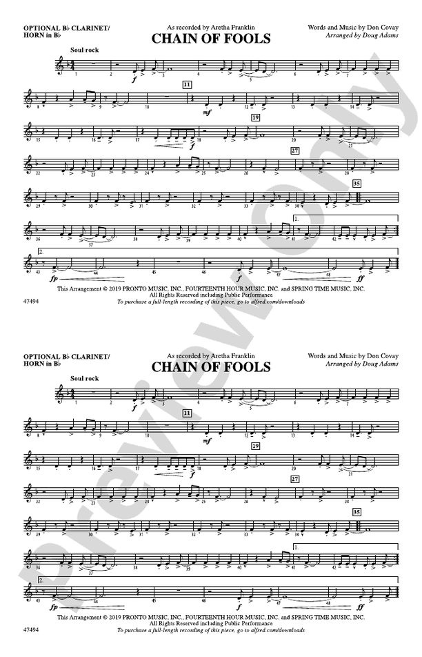 Chain of Fools: Optional Bb Clarinet/Horn in Bb: Optional Bb Clarinet/Horn in Bb Part - Digital ...