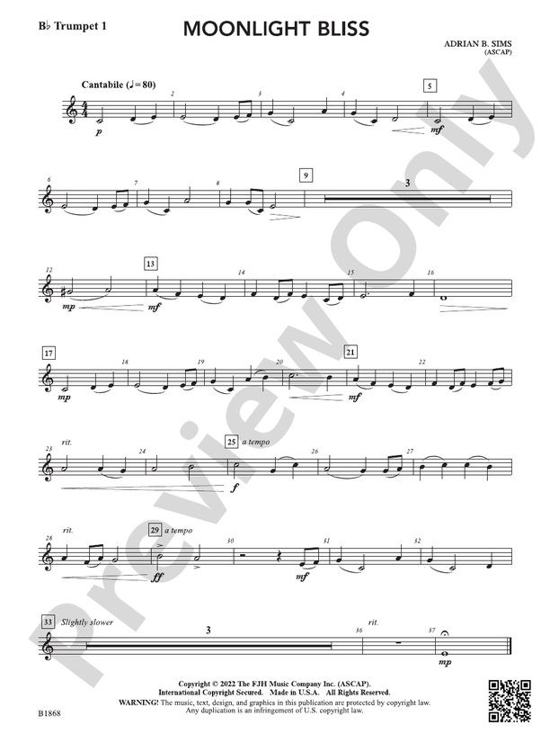Moonlight Bliss: B-flat Trumpet 1: B-flat Trumpet 1 Part: Adrian B ...