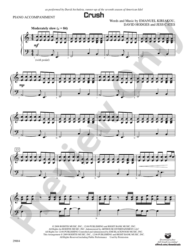 Crush: Piano Accompaniment: Piano Accompaniment Part - Digital Sheet ...