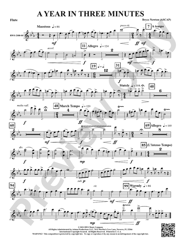 A Year in Three Minutes: 1st Flute: 1st Flute Part: Bryce Newton ...