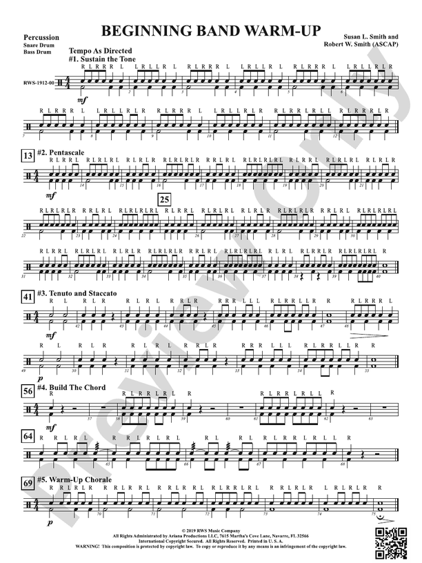 Beginning Band Warm-Up: 1st Percussion: 1st Percussion Part: Robert W ...