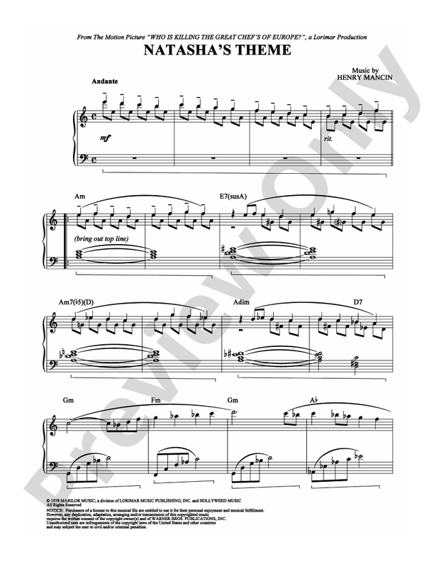Natasha's Theme: Piano: Henry Mancini - Digital Sheet Music Download